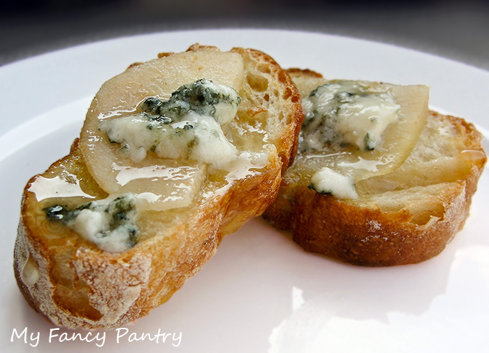 Pear, Honey and Blue Cheese Appetizer Toasts | My Fancy Pantry